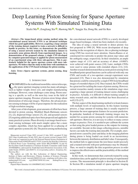 Pdf Deep Learning Piston Sensing For Sparse Aperture Systems With Simulated Training Data