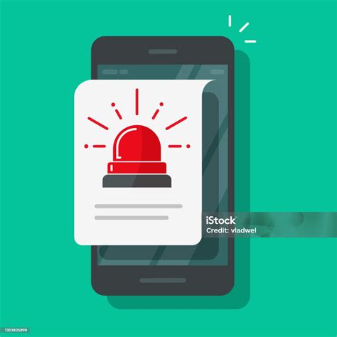휴대 전화 알람 경보 파일 아이콘 또는 주의 메시지 벡터 평면 만화 고립 위험 주의 경고 안전 정보 통지 위험 사이렌 점멸기 데이터와 스마트 폰 알림 오류 메시지에 대한