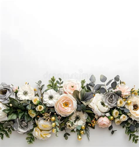 Floral Border With White And Grey Flowers Stock Illustration Illustration Of Feminine Blossom
