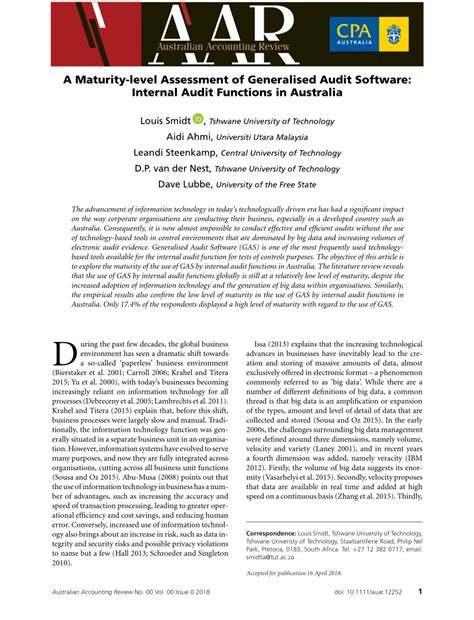 Pdf A Maturity‐level Assessment Of Generalised Audit Software Internal Audit Functions In