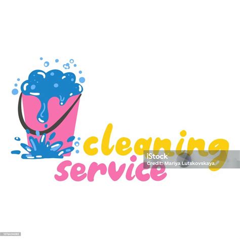 청소 서비스 거품과 물 가정용 화학 물질 거품 과 스폰지 양동이 하우스 클리닝 서비스를 위한 포스터 배너 또는 로고 템플릿 글자를 곁들인 손으로 그린 만화 벡터