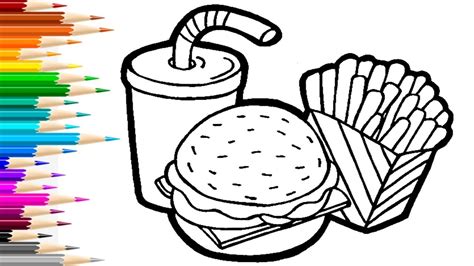 Как нарисовать ГАМБУРГЕР КАРТОФЕЛЬ ФРИ ПЕПСИ раскраска для детей Нарисуй Ка Youtube