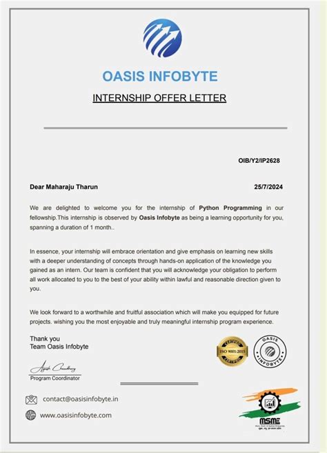 Tharun Maharaju On Linkedin Internship Pythonprogramming Oasisinfobyte