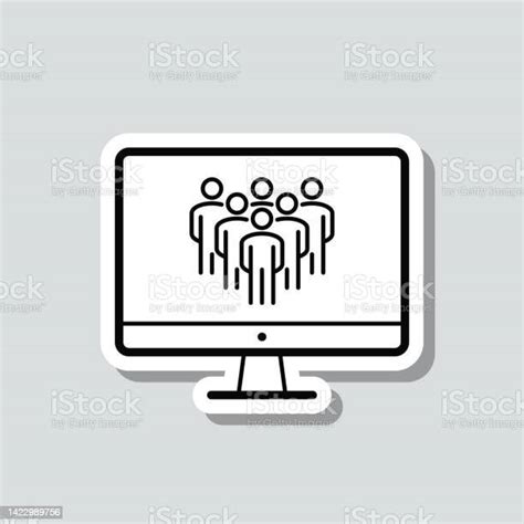 데스크톱 컴퓨터의 소셜 미디어 회색 배경에 아이콘 스티커 아이콘에 대한 스톡 벡터 아트 및 기타 이미지 아이콘 편집 가능한