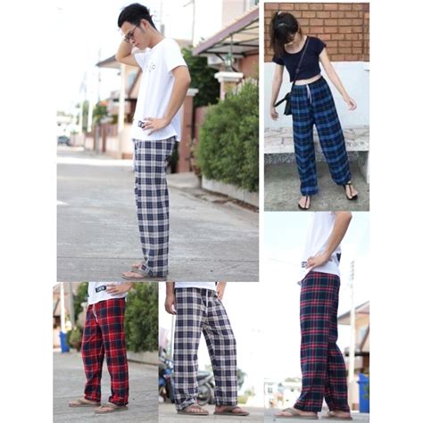 กางเกงขายาวลายสก็อต ใส่ได้ทั้งหญิงเเละชาย Shopee Thailand