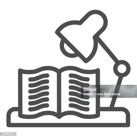 책상 램프 책 라인 아이콘 아래 홈 러닝 직장 전구 및 오픈 노트북 교육 벡터 디자인 개념 흰색 배경에 윤곽 스타일 그림 개념에