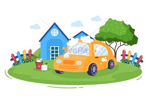 세차 서비스 평면 디자인 일러스트 레이션 일러스트 무료 다운로드 Lovepik