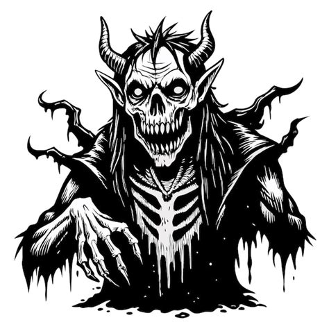 El Espeluznante Demonio Del Cráneo Con Cuernos Emerge De La Oscuridad