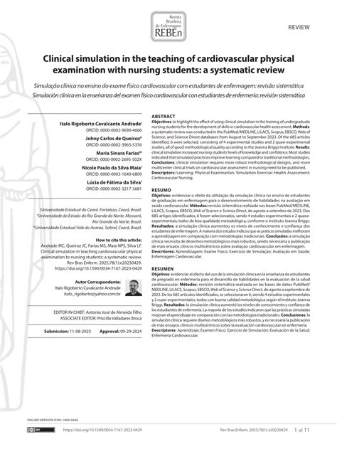 Pdf Clinical Simulation In The Teaching Of Cardiovascular Physical Examination With Nursing