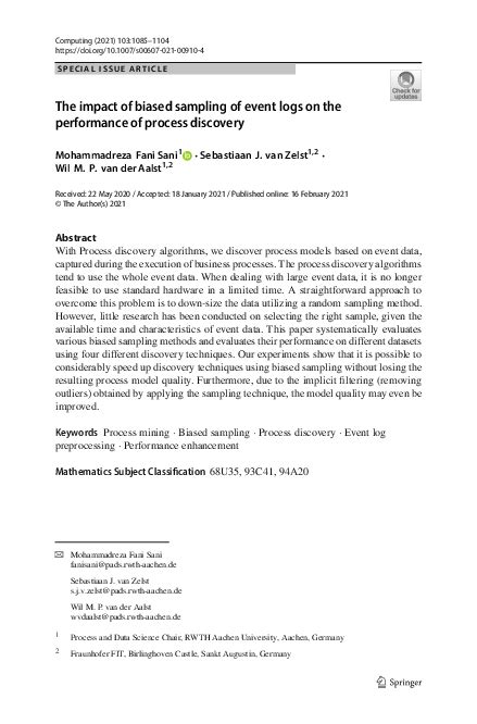 Pdf The Impact Of Biased Sampling Of Event Logs On The Performance Of Process Discovery