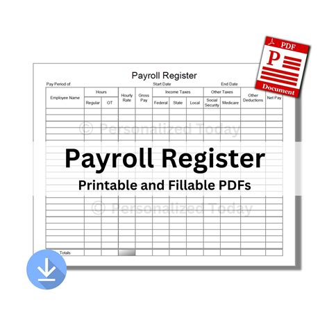 Pdf Payroll Register Weekly Bi Weekly Or Monthly Blank Undated Payroll