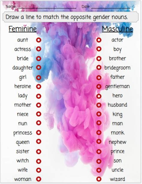 Gender Nouns Match Worksheet Nouns Gender Words Nouns Worksheet