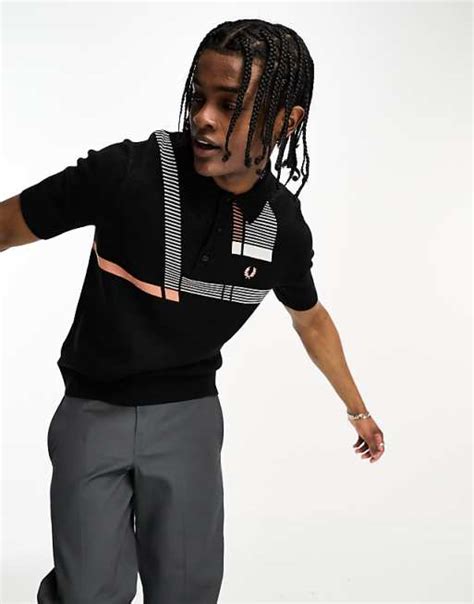 Fred Perry Jacquard Glitch Short Sleeve Polo In Black Asos