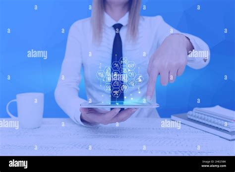 Lady Pressing Screen Of Mobile Phone Showing The Futuristic Technology
