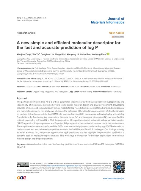 Pdf A New Simple And Efficient Molecular Descriptor For The Fast And