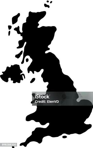 벡터 일러스트 레이 션의 흰색 바탕에 영국의 검은 실루엣 국가 국경 지도 영국에 대한 스톡 벡터 아트 및 기타 이미지 영국 지도 벡터 Istock