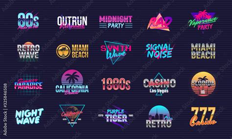 Naklejka Vector Set Of Signs And Logos In Retrowave Style Retro 80s