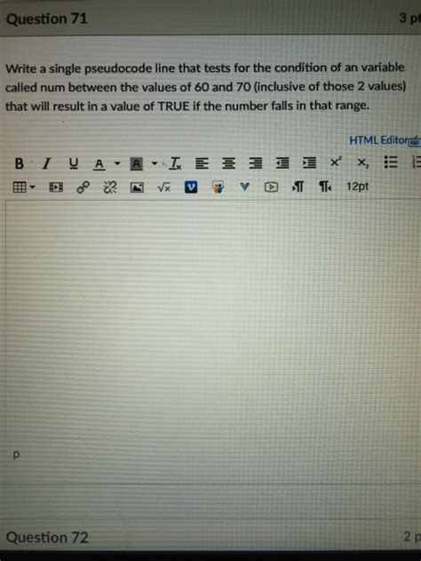 Solved 3 Pt Question 71 Write A Single Pseudocode Line That