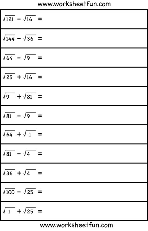 Adding Subtracting Square Roots FREE Printable Worksheets Worksheetfun