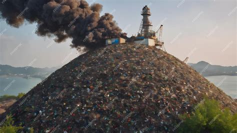 쓰레기 더미와 더러운 오염된 물 환경 오염 개념 Ai 생성 이미지 프리미엄 사진