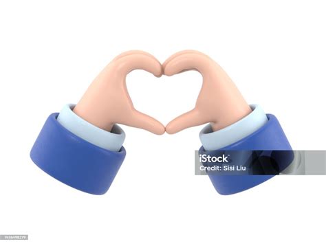 만화 제스처 아이콘 모형인간의 손은 심장 모양의 제스처를 만듭니다 사랑 개념입니다 발렌타인 데이 흰색 배경에 3d 렌더링 입체