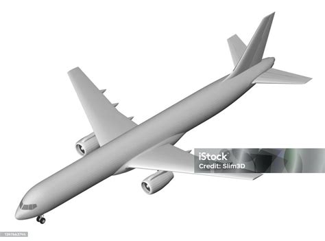 흰색 배경에 격리 된 여객기 모델 등등 측정 보기 3d 벡터 일러스트레이션 3차원 형태에 대한 스톡 벡터 아트 및 기타 이미지