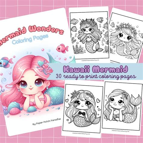 Mermaid Coloring Pages Printable Kawaii Mermaid Coloring Sheet Instant