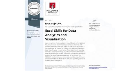 igor vojnovic on linkedin completion certificate for excel skills for data analytics and…