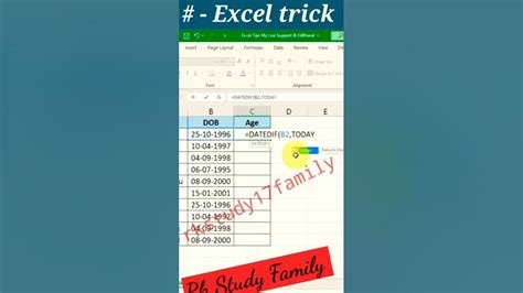 Age Calculate Formula In Excel ️📚 Excel Exceltips Short
