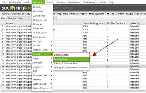 duplicate content analysis screaming frog