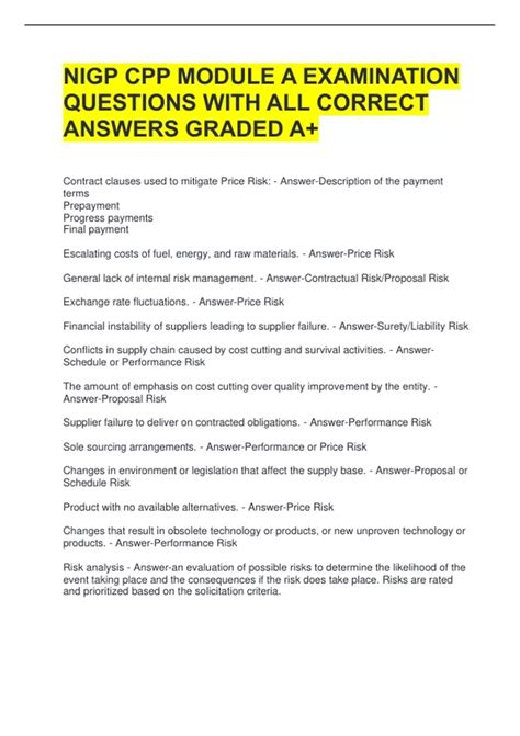 Nigp Cpp Module A Examination Questions With All Correct Answers Graded