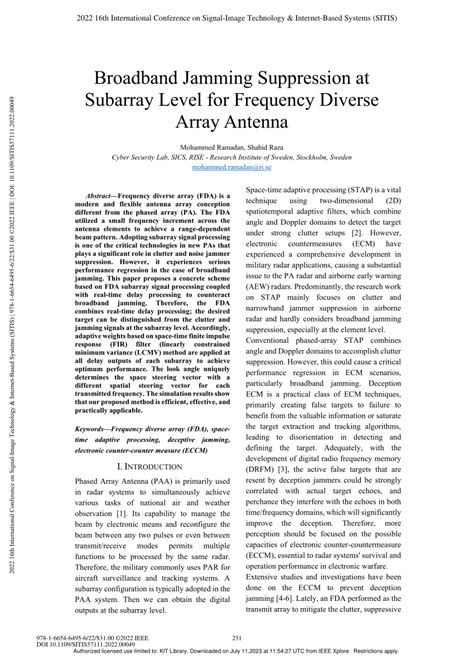 Pdf Broadband Jamming Suppression At Subarray Level For Frequency