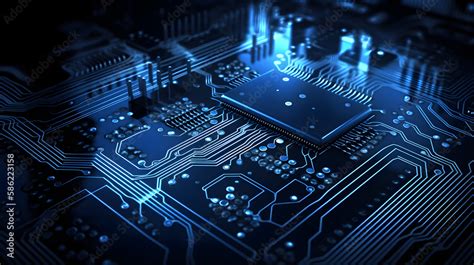 Cyber Grid Vector Circuit Board Blue Technological Background With