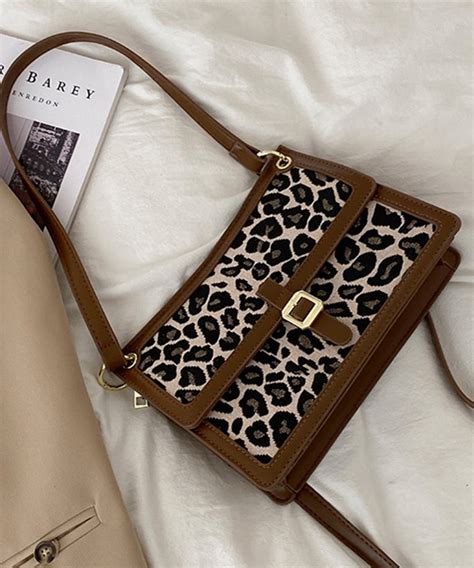 라이키걸 무료배송 레트로 시티팝 레오파드 패턴 스퀘어 레더 믹스 미니 크로스백 겸 숄더백 블랙브라운 위시버킷