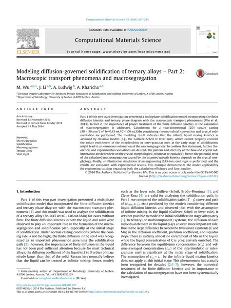 Pdf Modeling Diffusion Governed Solidification Of Ternary Alloys Part 2 Macroscopic