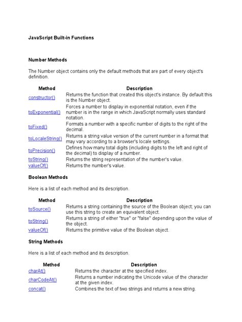 Javascript Built In Functions Pdf Boolean Data Type Html Element