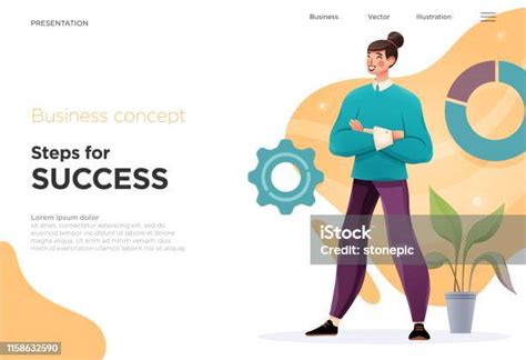 웹 사이트 또는 앱의 프레젠테이션 슬라이드 템플릿 또는 방문 페이지입니다 비즈니스 컨셉 일러스트레이션 현대적인 플랫 스타일 벡터 개념에 대한 스톡 벡터 아트 및 기타 이미지