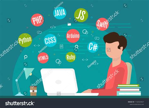 programming banner coding best programming languages stock vector