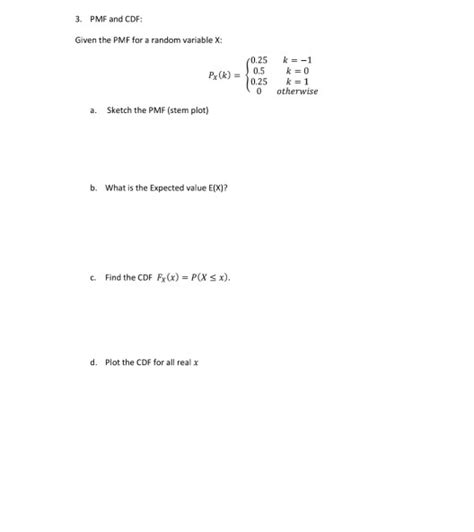 Solved PMF And CDF Given The PMF For A Random Variable Chegg Com
