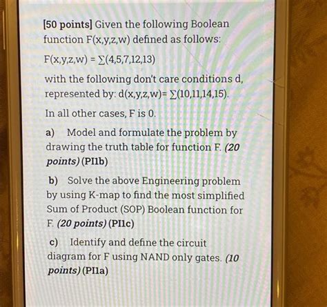Solved 50 Points Given The Following Boolean Function