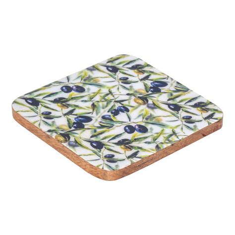 Lot De 4 Dessous De Verre Carrés Olive Dimensions 07 Cm X 10 Cm X 10