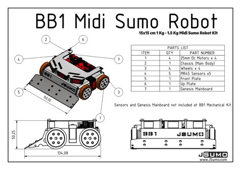 Bb1 Midi Sumo Robot Kit 15x15 15kg No Electronics Sumo Robot Chassis Jsumo
