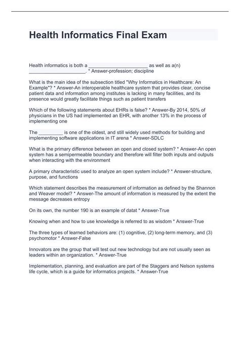 Health Informatics Final Exam Questions And Answers 2022 Health Informatics Stuvia Us