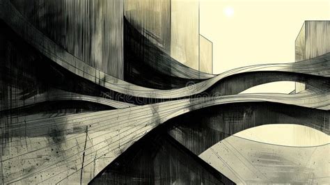 Abstract Architectural Design Featuring Flowing Lines And Geometric Shapes Stock Illustration