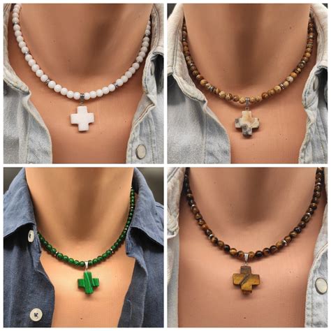 Cross Mens Beaded Necklace Picture Jasper Cross Men Surfer Necklace