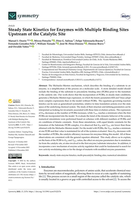 Pdf Steady State Kinetics For Enzymes With Multiple Binding Sites