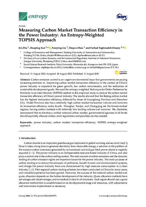Pdf Measuring Carbon Market Transaction Efficiency In The Power Industry An Entropy Weighted