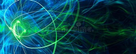 Vibrant Atomic Energy Flow Visualization In Blue And Green Tones For Futuristic Designs Stock
