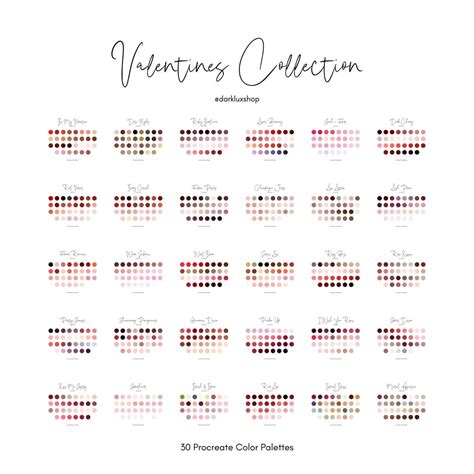 Procreate Color Palette Valentines Day 900 Art Shades Digital Art Drawing 30 Palette Pack Love