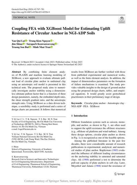 Coupling Fea With Xgboost Model For Estimating Uplift Resistance Of Circular Anchor In Ngi Adp